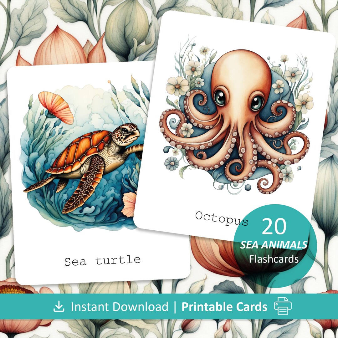 Sea Animals Flashcards for Kids, Printable Ocean Animal Cards With ...