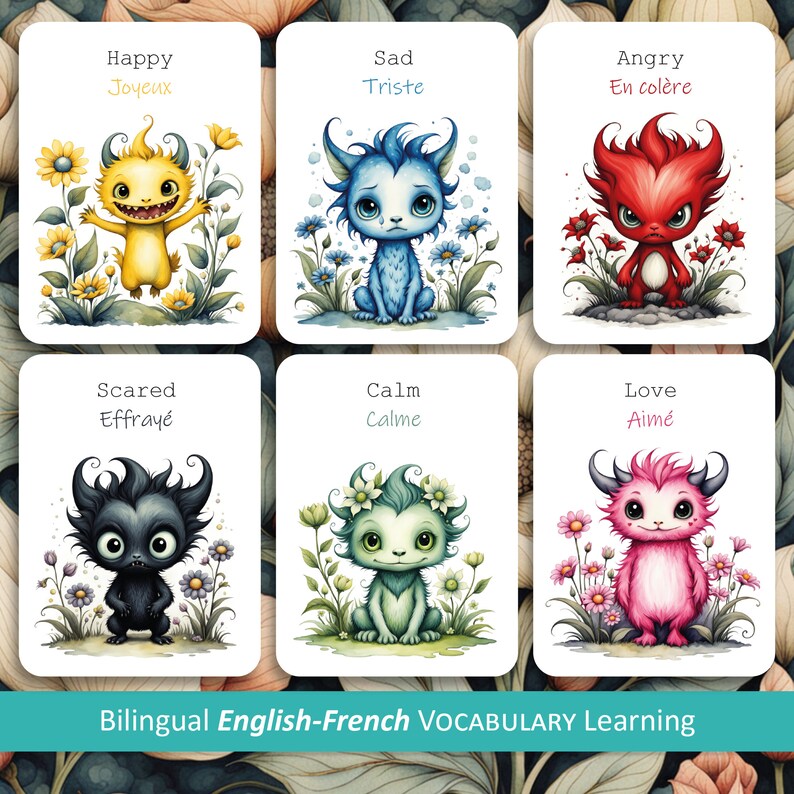 Emotions Flashcards for Kids | Printable Bilingual French-english Cards ...