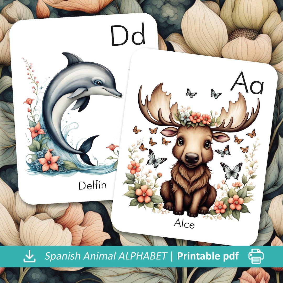 Spanish Alphabet Flashcards With Animals – Printable ABC Cards A-Z + Ñ ...