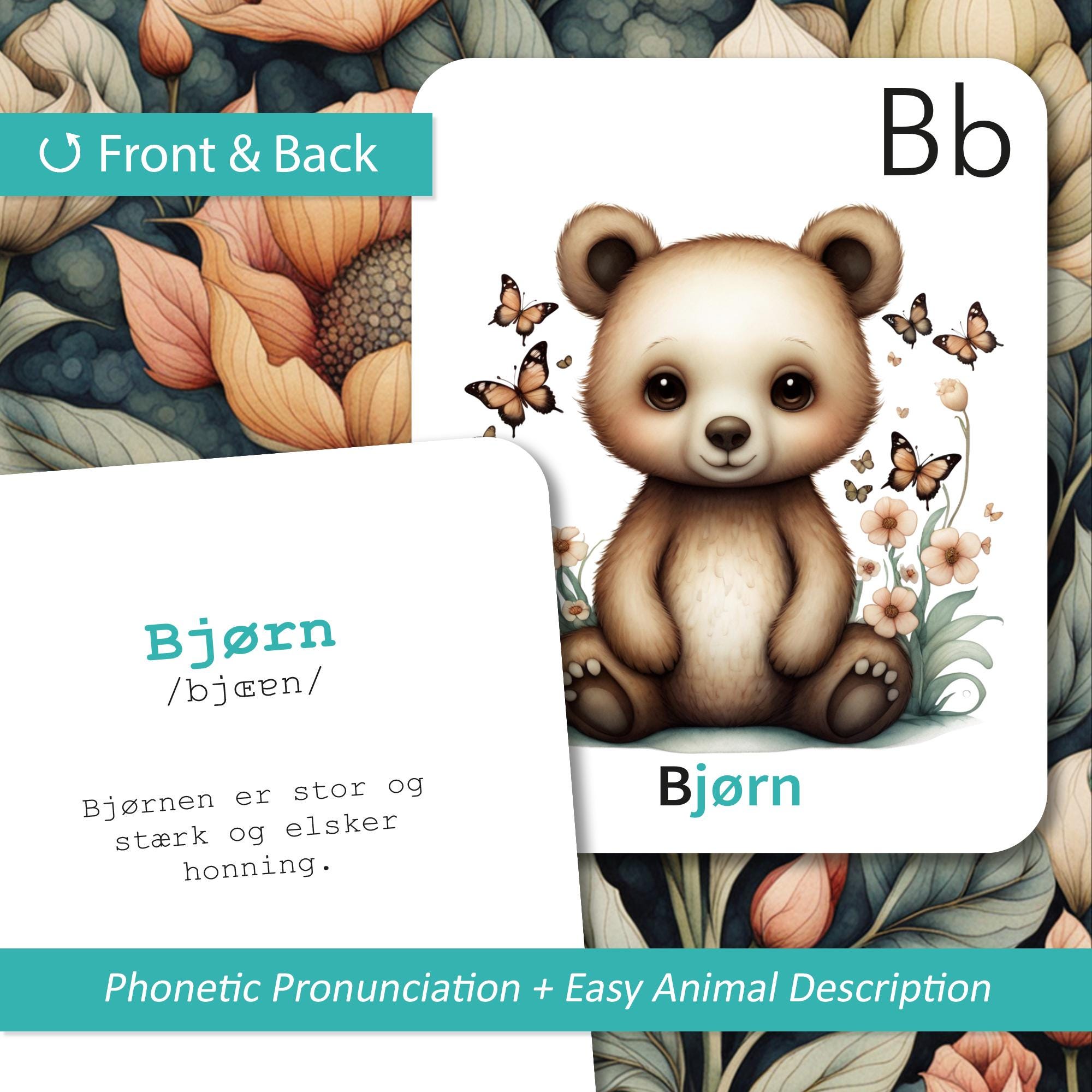 Danish Alphabet Flashcards: Animal ABC Learning (printable PDF) - Etsy