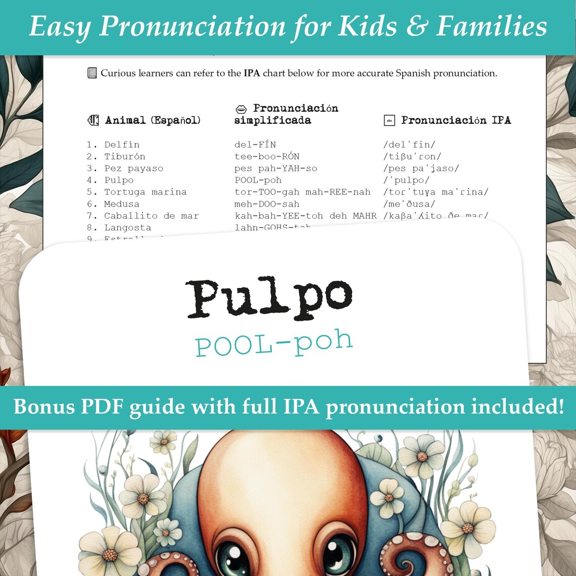 Spanish Sea Animals Flashcards Printable, Ocean Animal Cards in Spanish ...