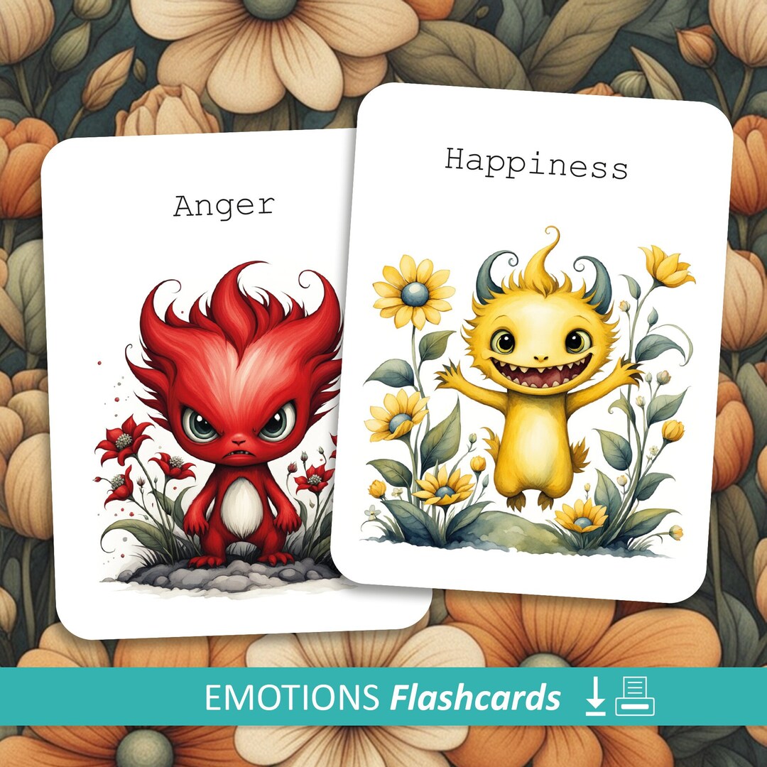 Emotions Flashcards for Kids - 6 Printable Cards With Colorful Monsters ...