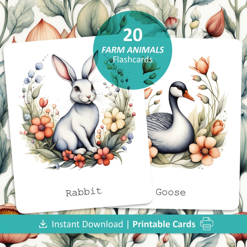 Farm Animal Flashcards Printable Cards for Kids Pre-school Cards ...