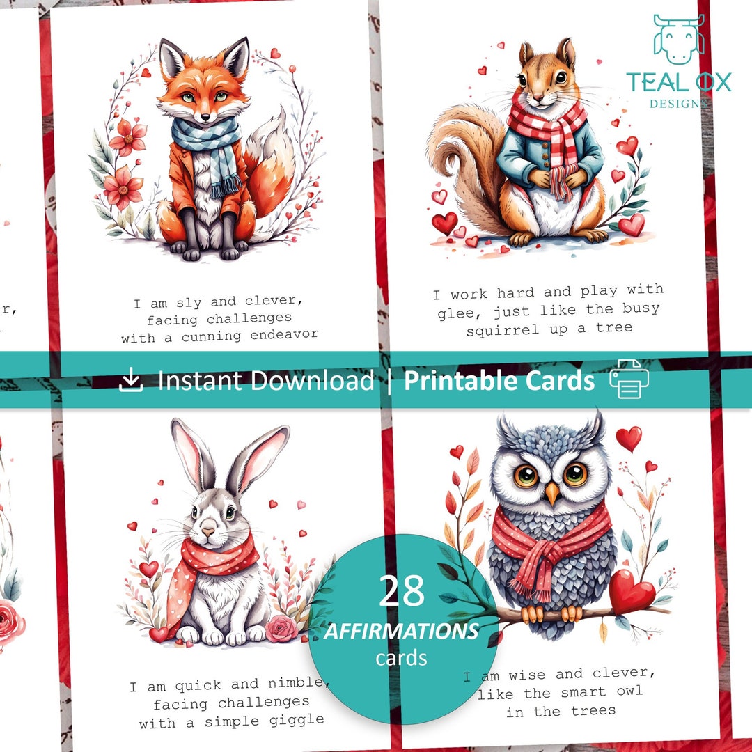Forest Animals Affirmation Cards Valentine's Day Edition Motivational ...