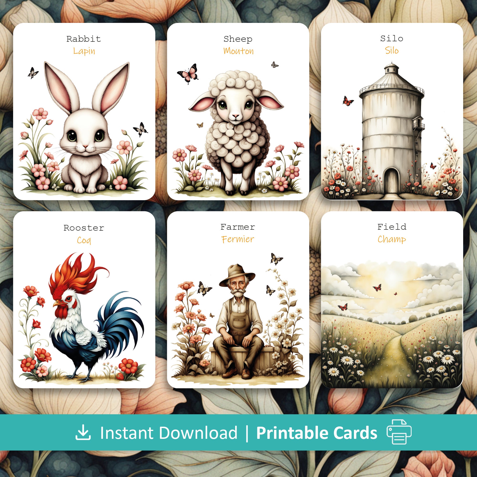 Farm Vocabulary Flashcards - English & French - Educational Flashcards ...
