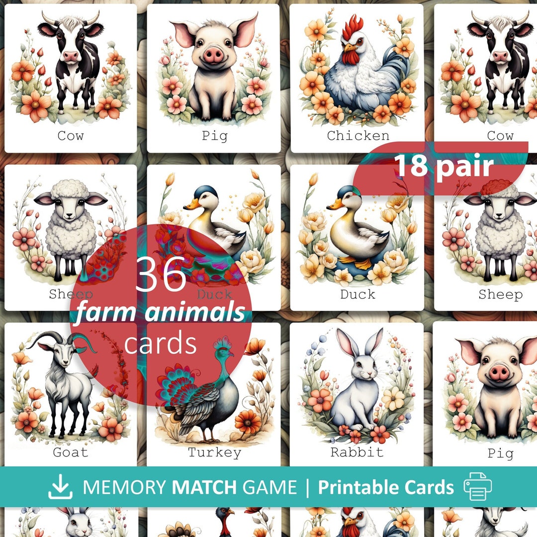 Farm Animals Memory Game | Printable Matching Game for Kids ...