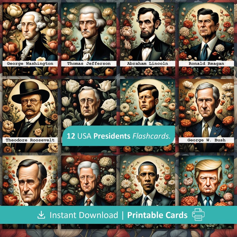 Presidential Fact Cards - Set of 12 Educational Flashcards - US Leaders ...