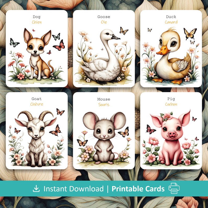 Farm Vocabulary Flashcards: English & French Learning (printable) - Etsy