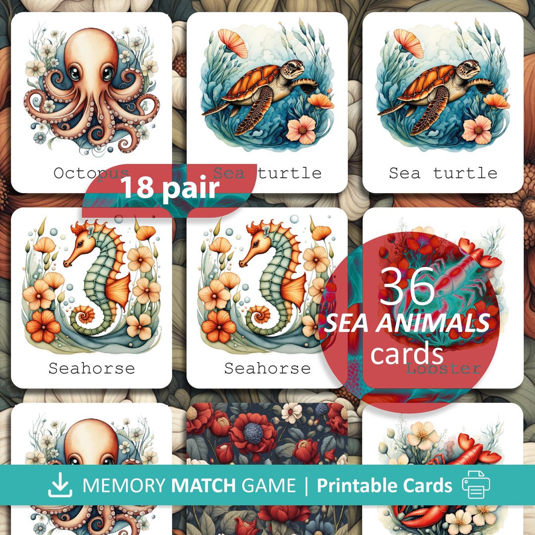 Sea Animals Memory Game: Printable Matching Cards (PDF) - Etsy
