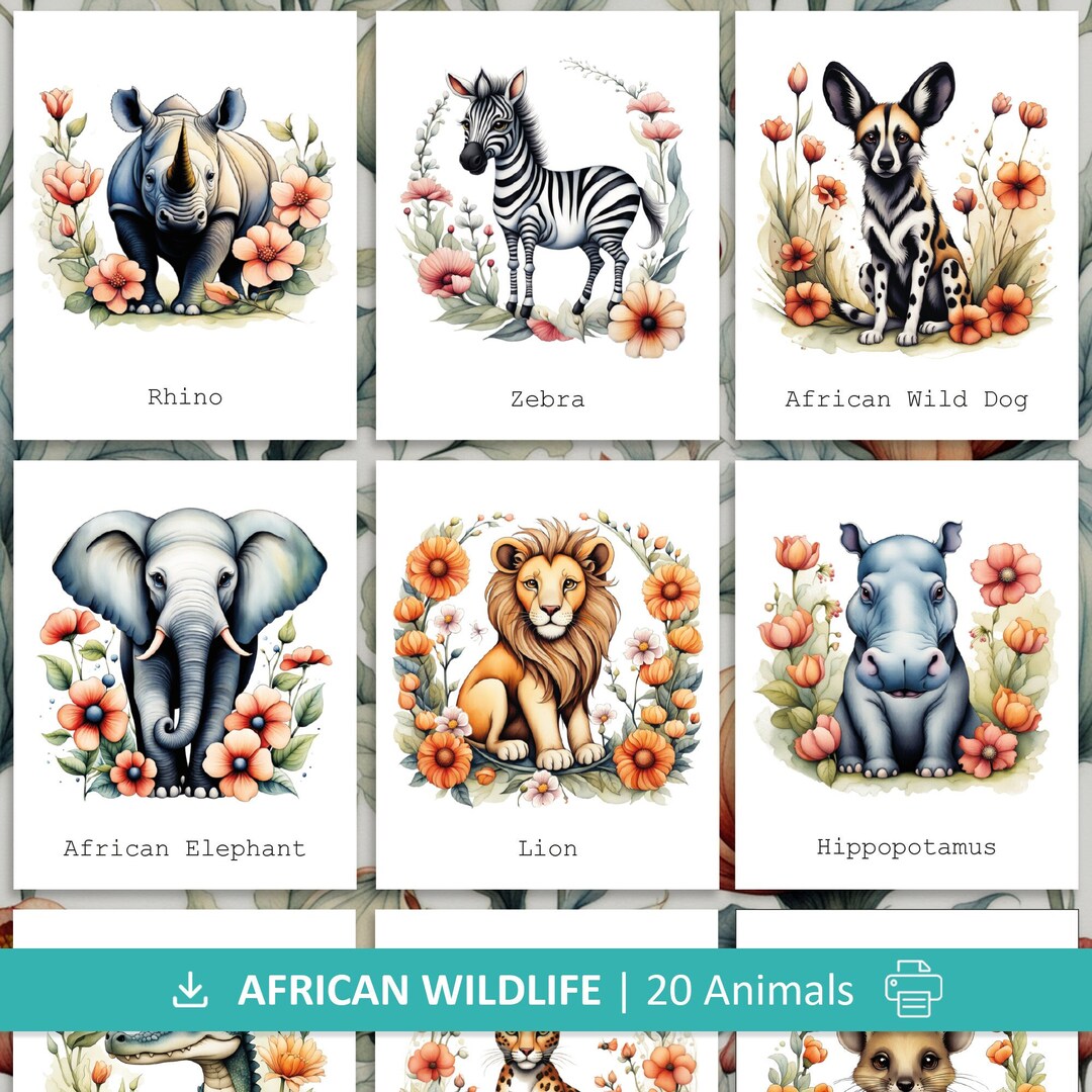 Printable African Wildlife Flashcards Educational Cards for Kids ...