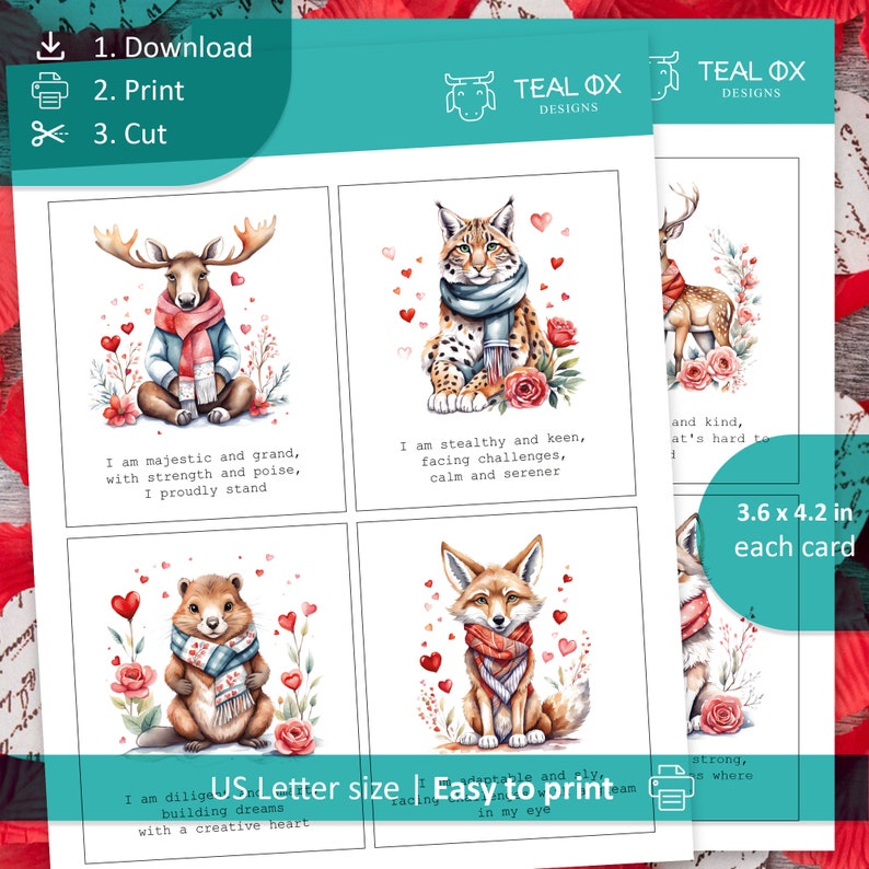 Forest Animals Affirmation Cards Valentine's Day Edition Motivational ...