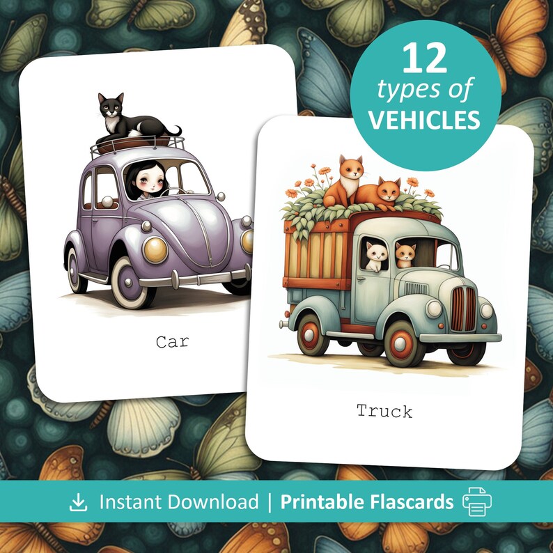 Printable Types of Vehicles Flashcards for Kids Educational Learning ...