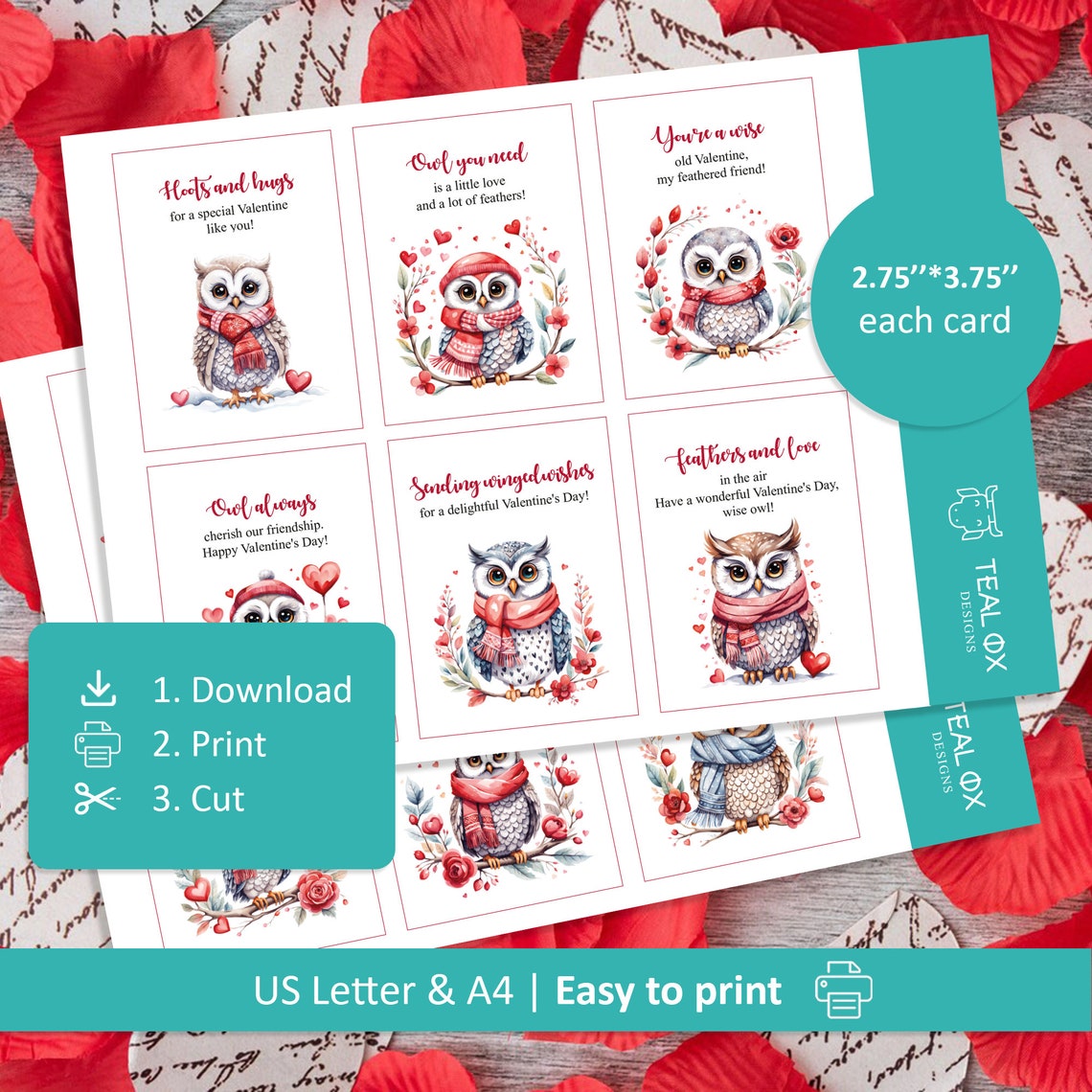 Printable Owl Valentine's Day Cards for Class - Etsy