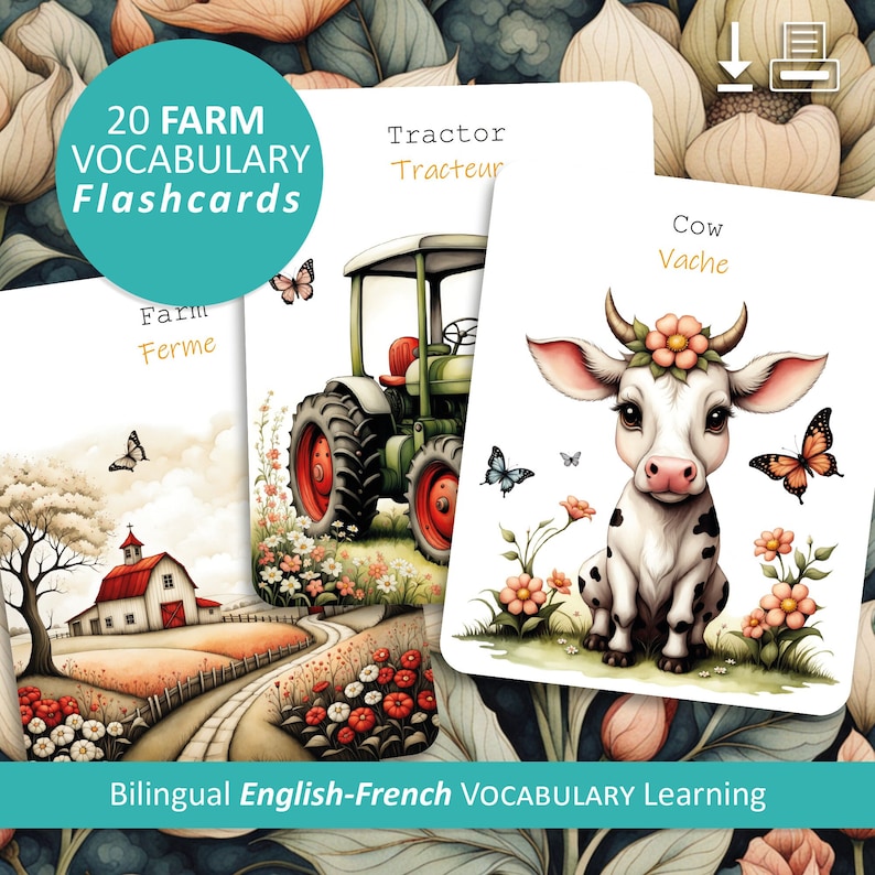 Farm Vocabulary Flashcards - English & French - Educational Flashcards ...