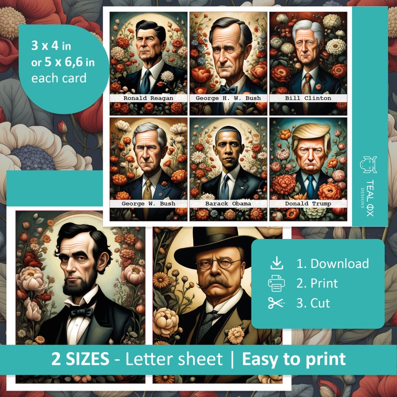 Presidential Fact Cards - Set of 12 Educational Flashcards - US Leaders ...