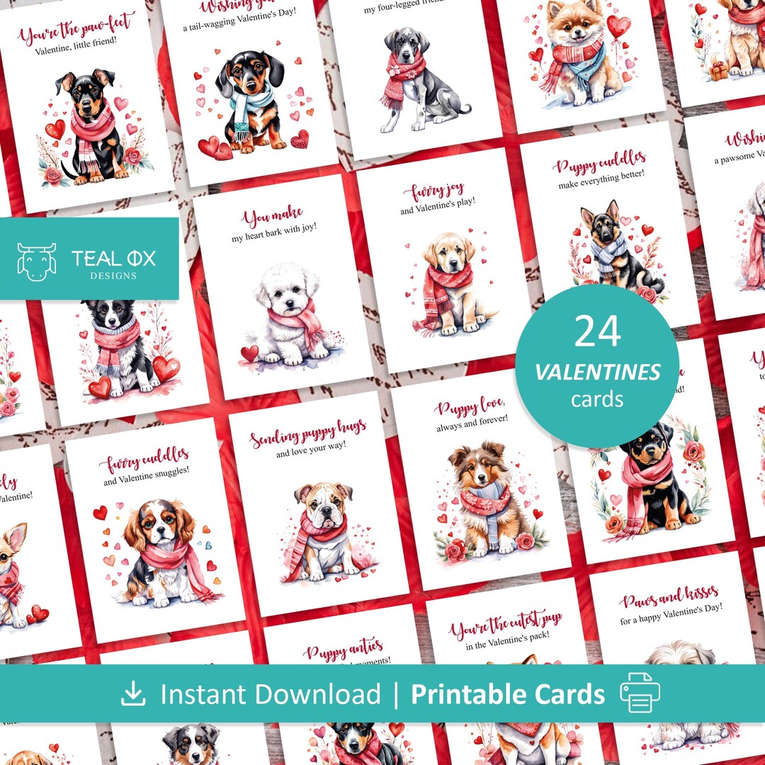 Printable Puppy Valentine's Day Cards for Kids - Etsy