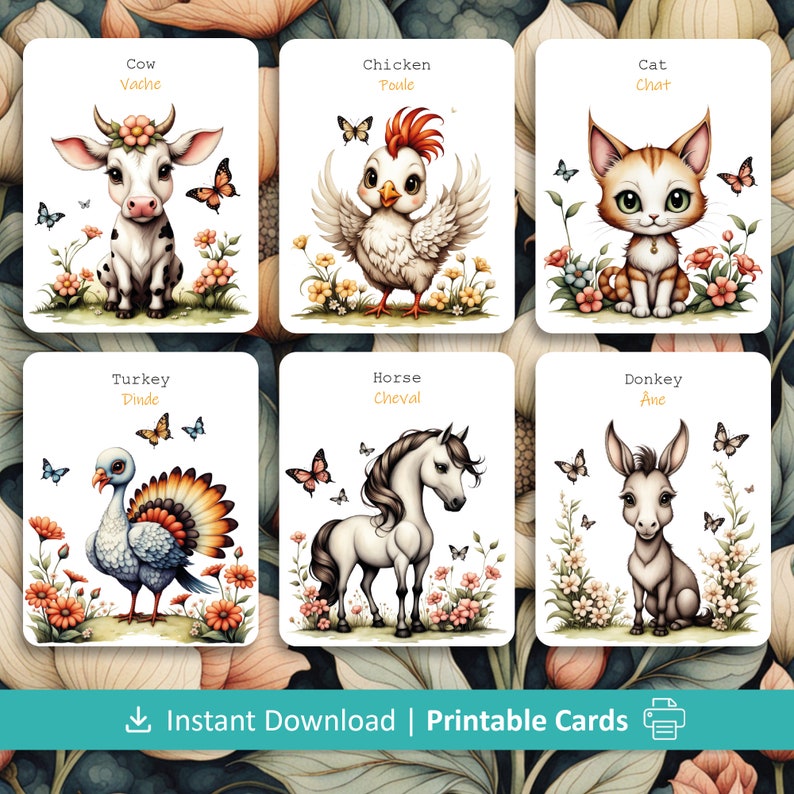 Farm Vocabulary Flashcards: English & French Learning (printable) - Etsy