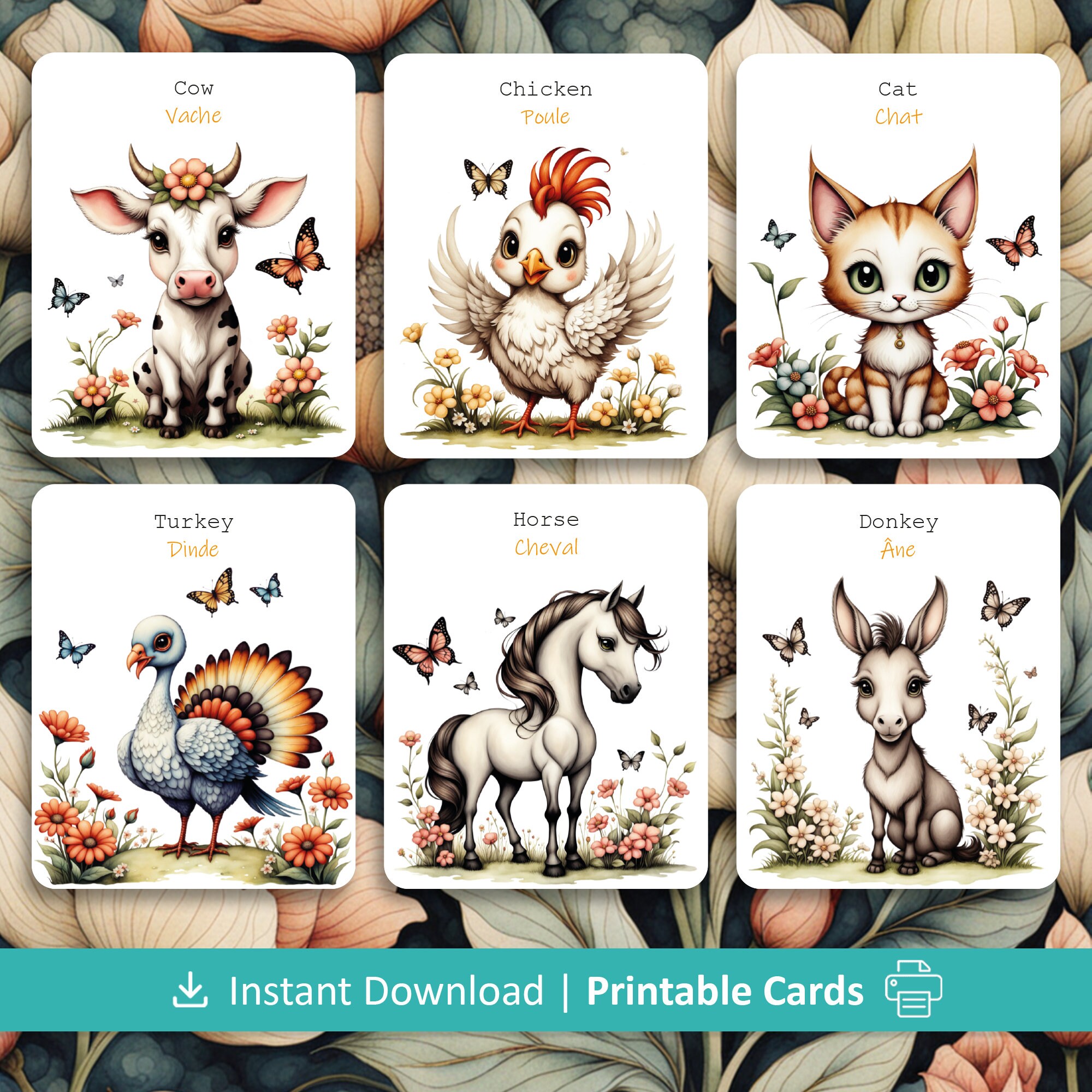 Farm Vocabulary Flashcards - English & French - Educational Flashcards ...