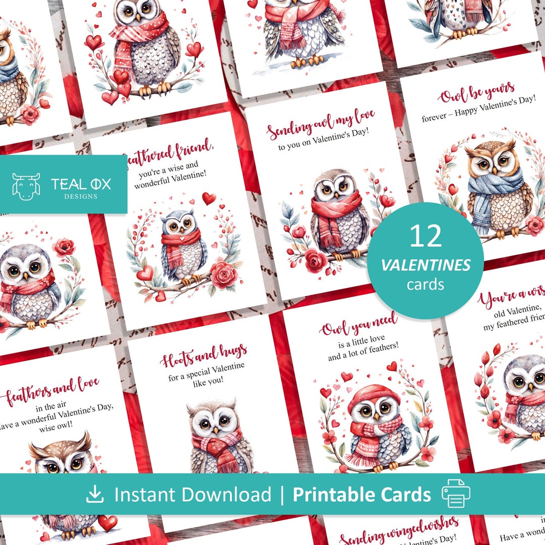 Printable Owl Valentine's Day Cards for Class - Cute Valentine Cards - Etsy