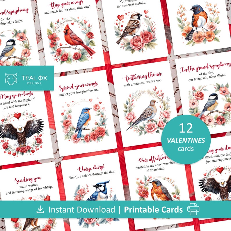 Printable Birds Valentine's Day Cards for Kids - Etsy