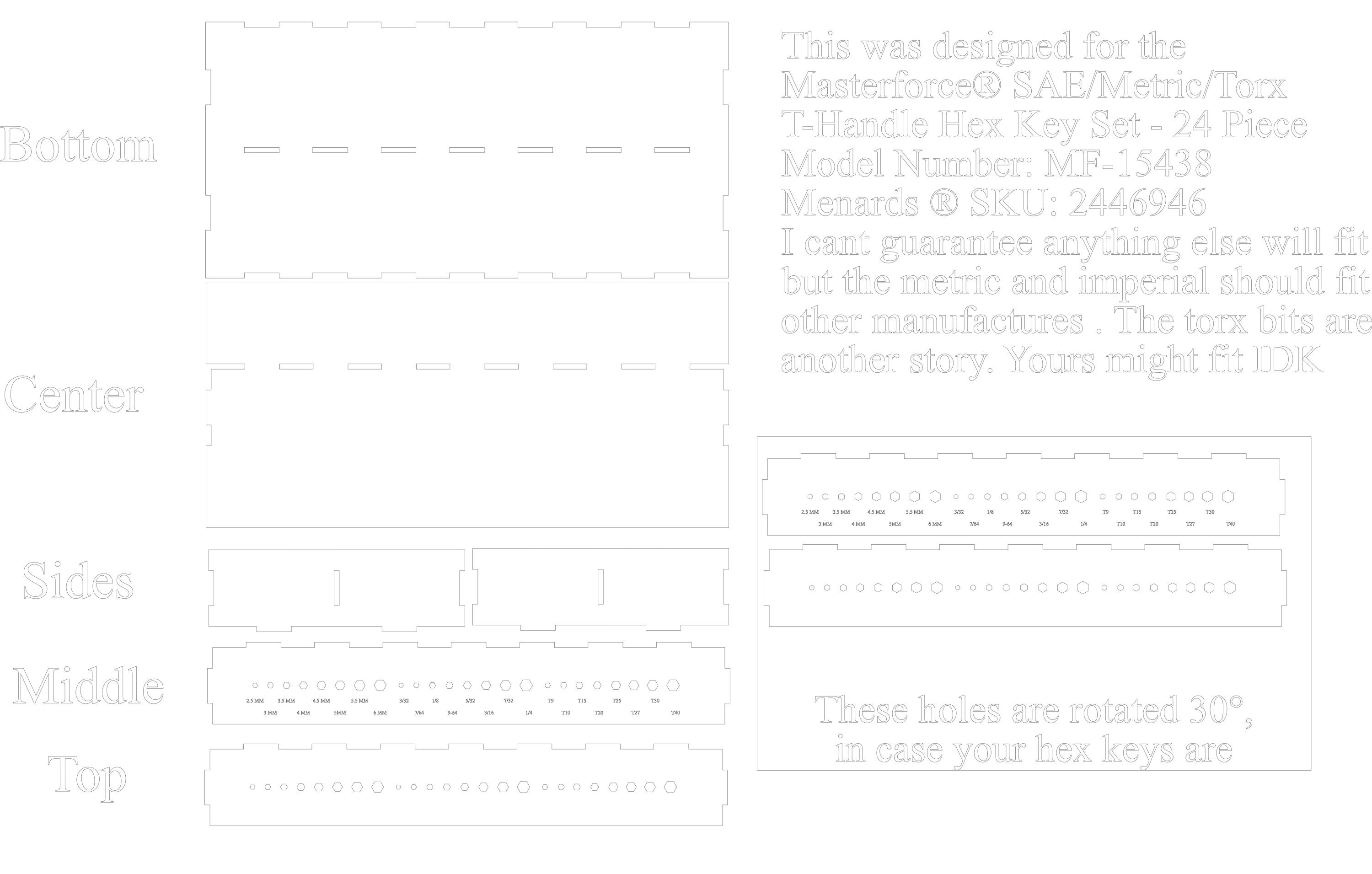 T-handle Hex Key Holder / Stand / Organizer Laser Cut Files. 3mm ...
