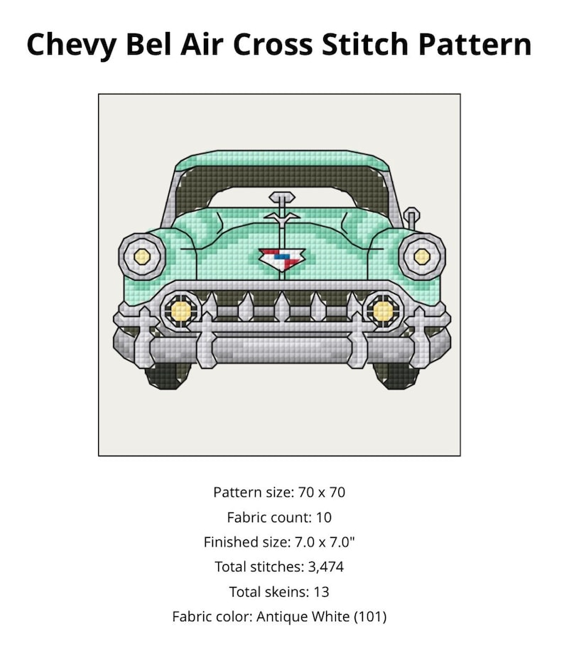 Chevrolet Bel Air Vintage Car Cross Stitch Pattern - Etsy