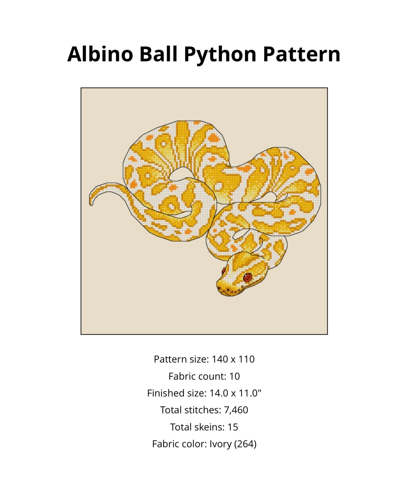 Ball Python Cross Stitch Pattern PDF (normal + Albino Morph Versions ...