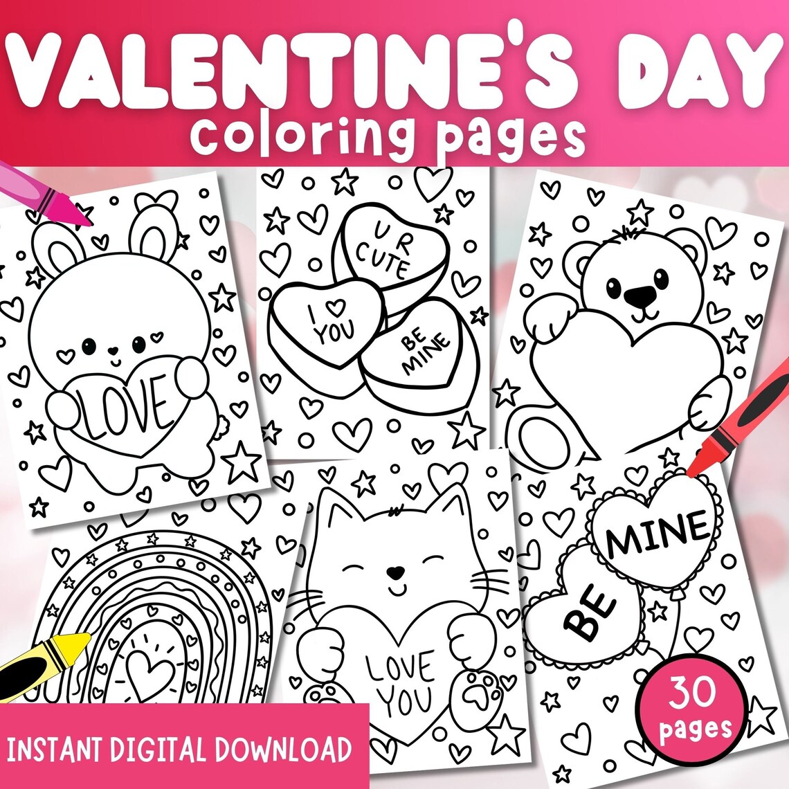 30 Valentine's Day Printable Coloring Pages Kids Valentines Day ...