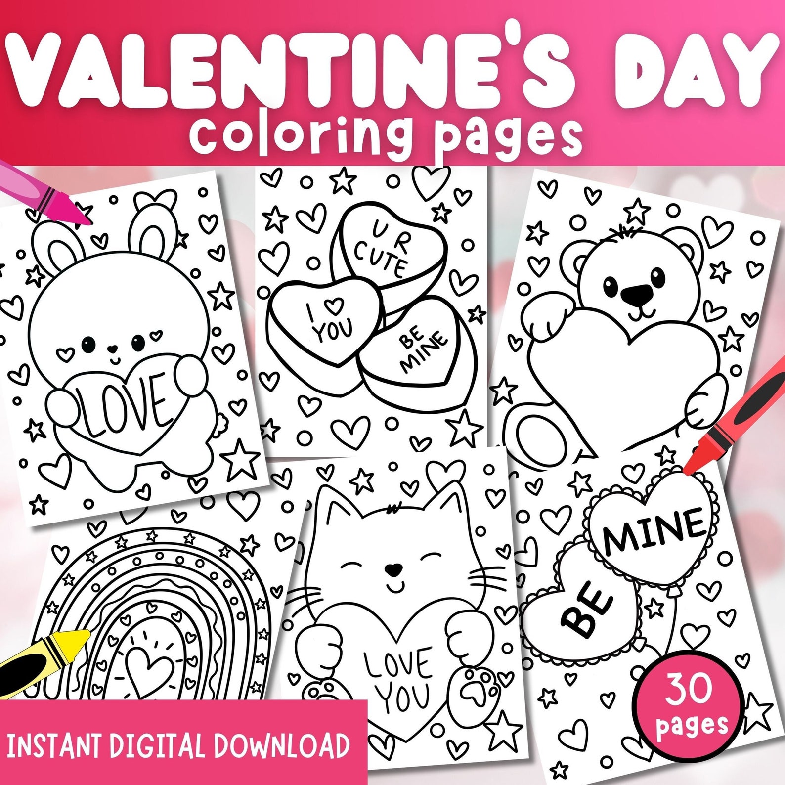 30 Valentine's Day Printable Coloring Pages Kids Valentines Day ...