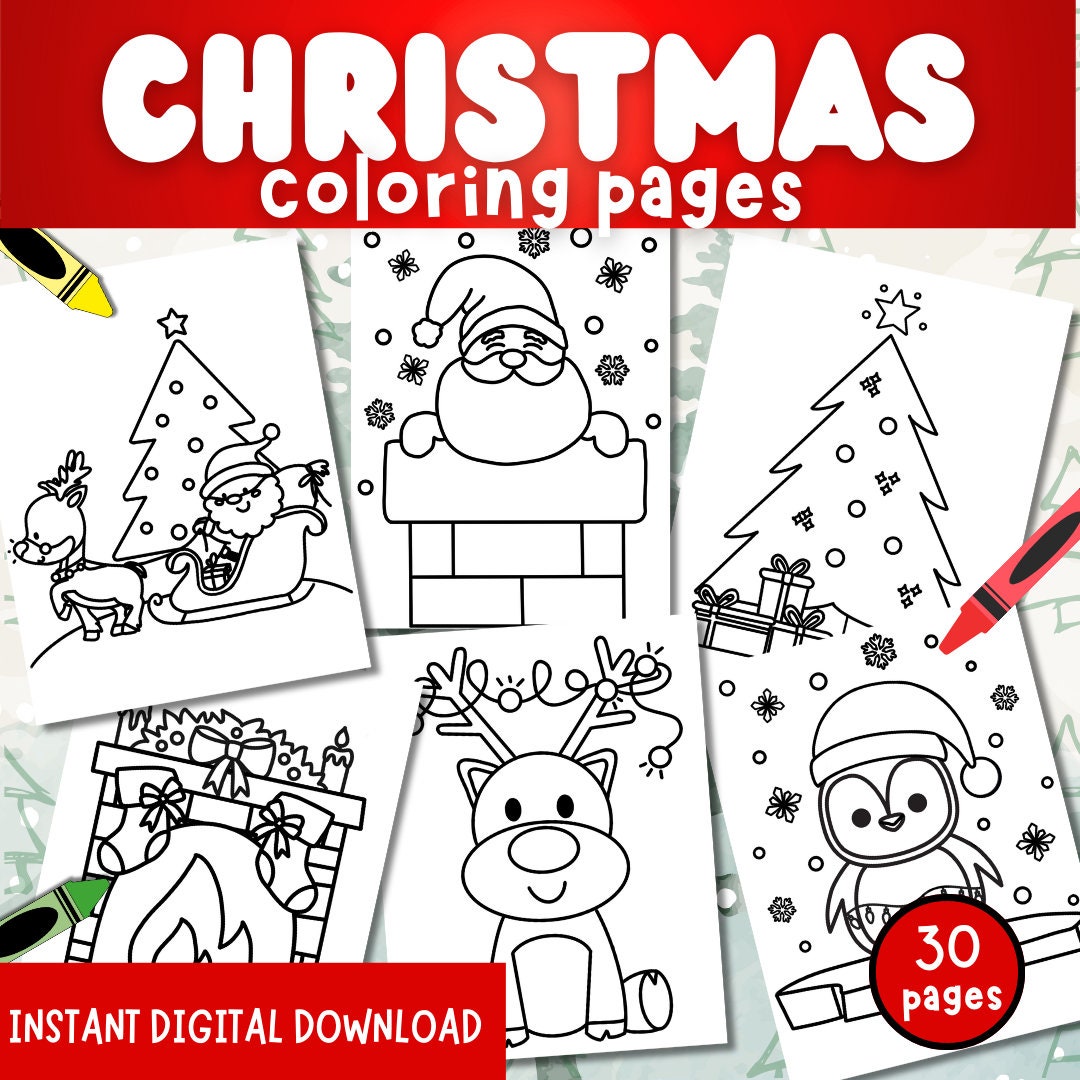30 Christmas Coloring Pages: Kids Holiday Printable Book (PDF) - Etsy