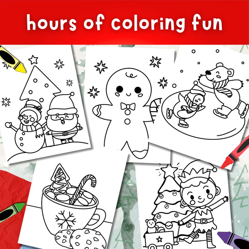 30 Christmas Coloring Pages: Kids Holiday Printable Book (PDF) - Etsy