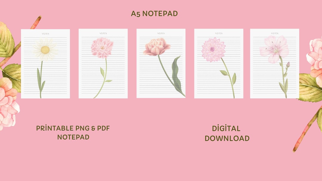 Printable Flower Notepad Digital Notebooks Cute Notepad Chic Notes ...