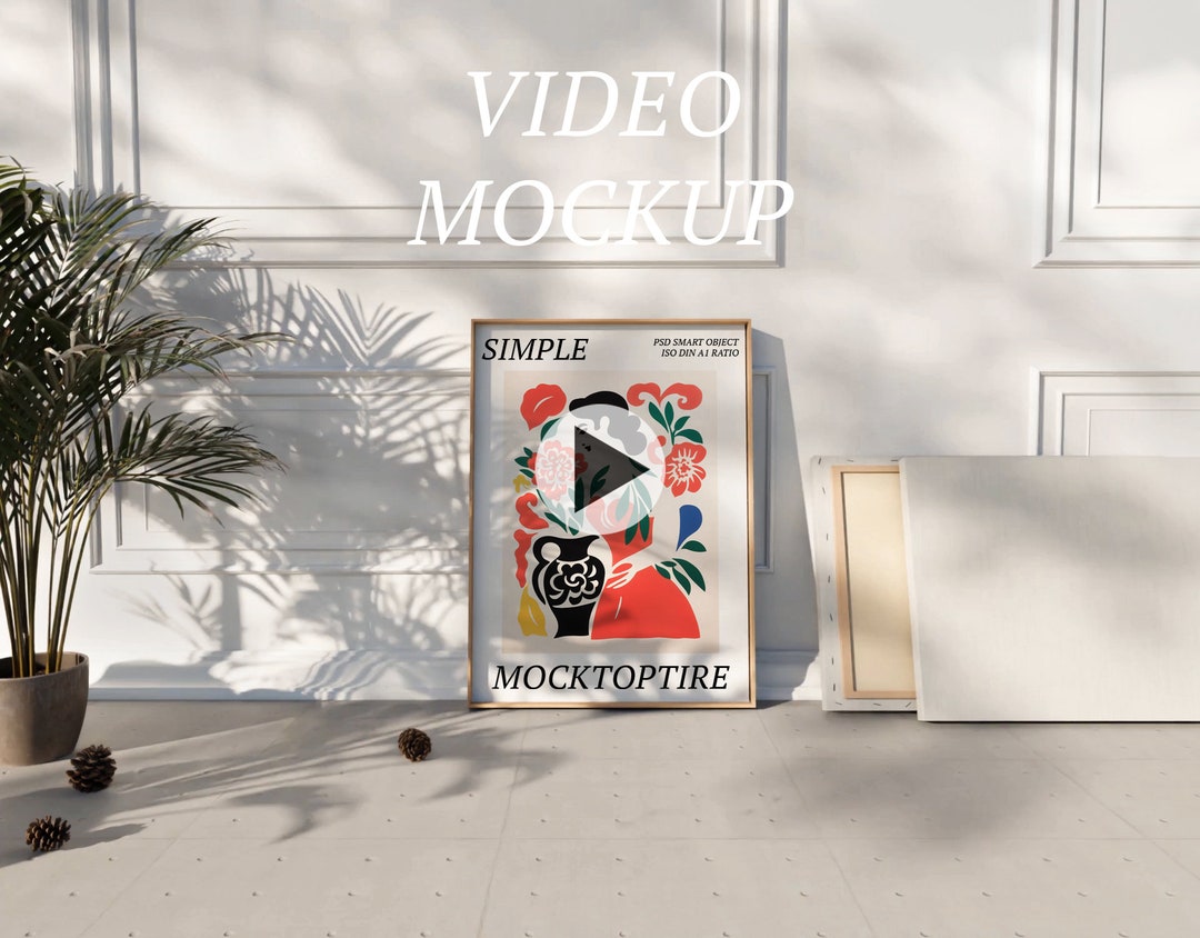 ISO A1 Video Wood Frame Mockup, Animated Frame Mockup, Wall Art Mockup ...