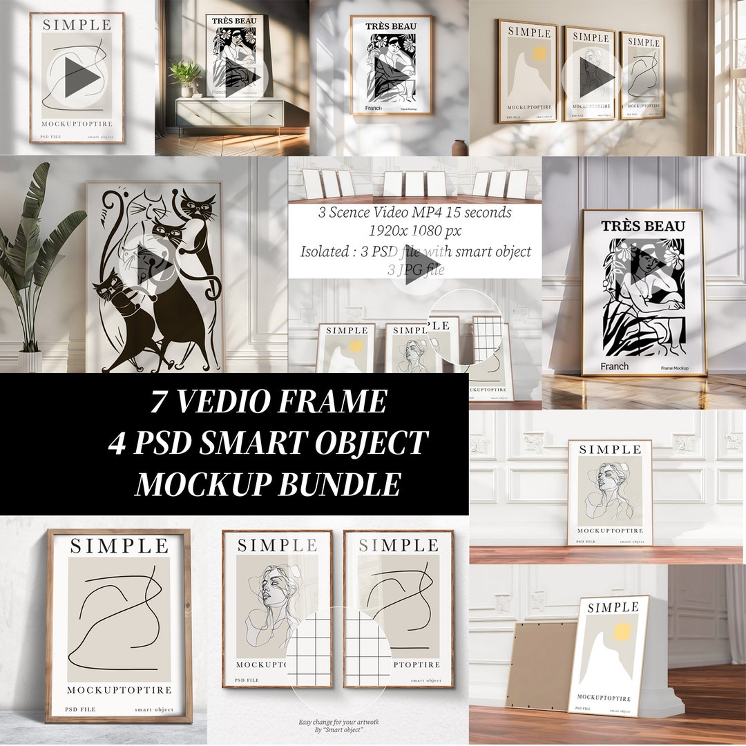 7 Video Frame Mockup Bundle, Animated Frame Mockup, PSD Smart Object ...