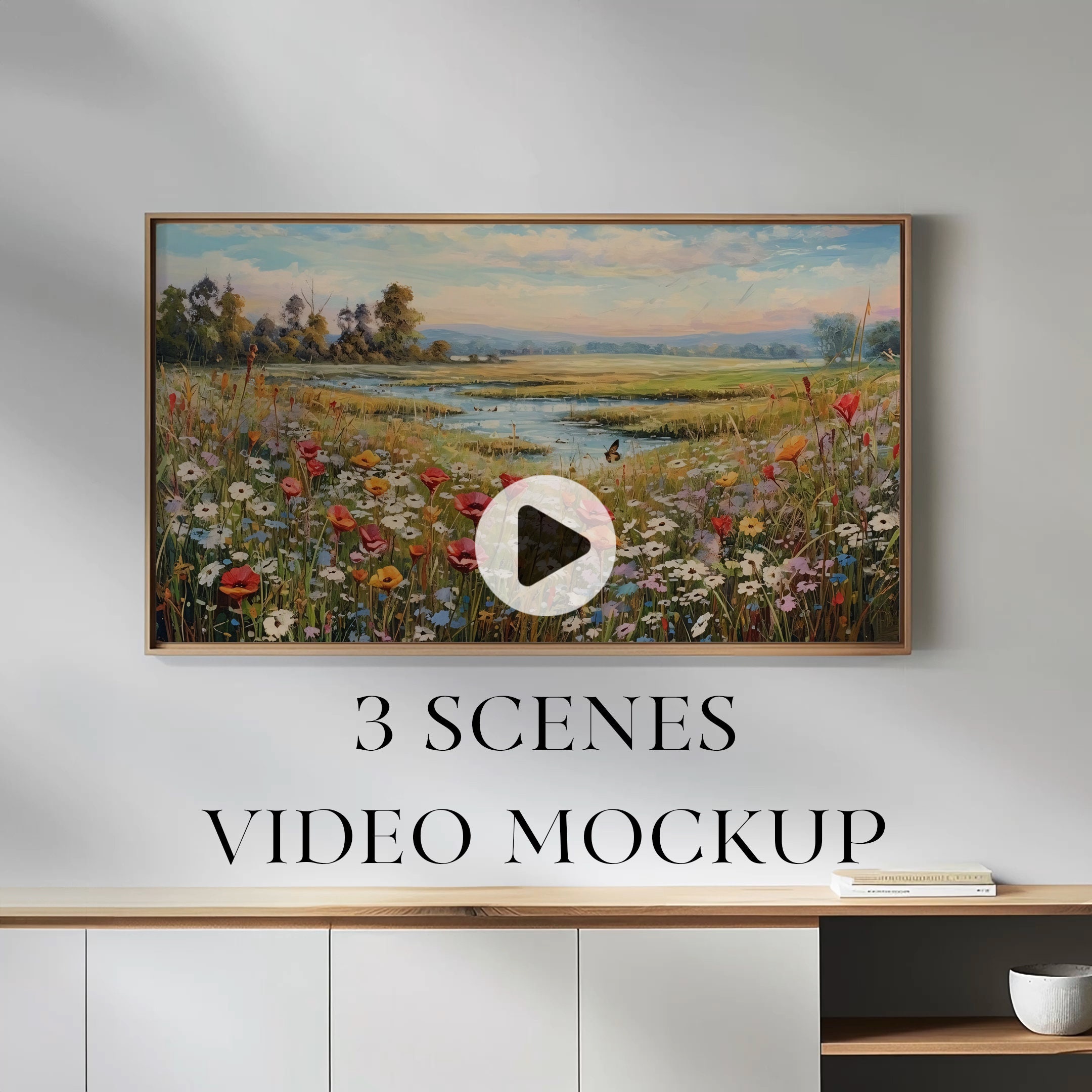 3 Scenes Video Frame 16:9 Mockup, Animated Frame Mockup, PSD Smart ...