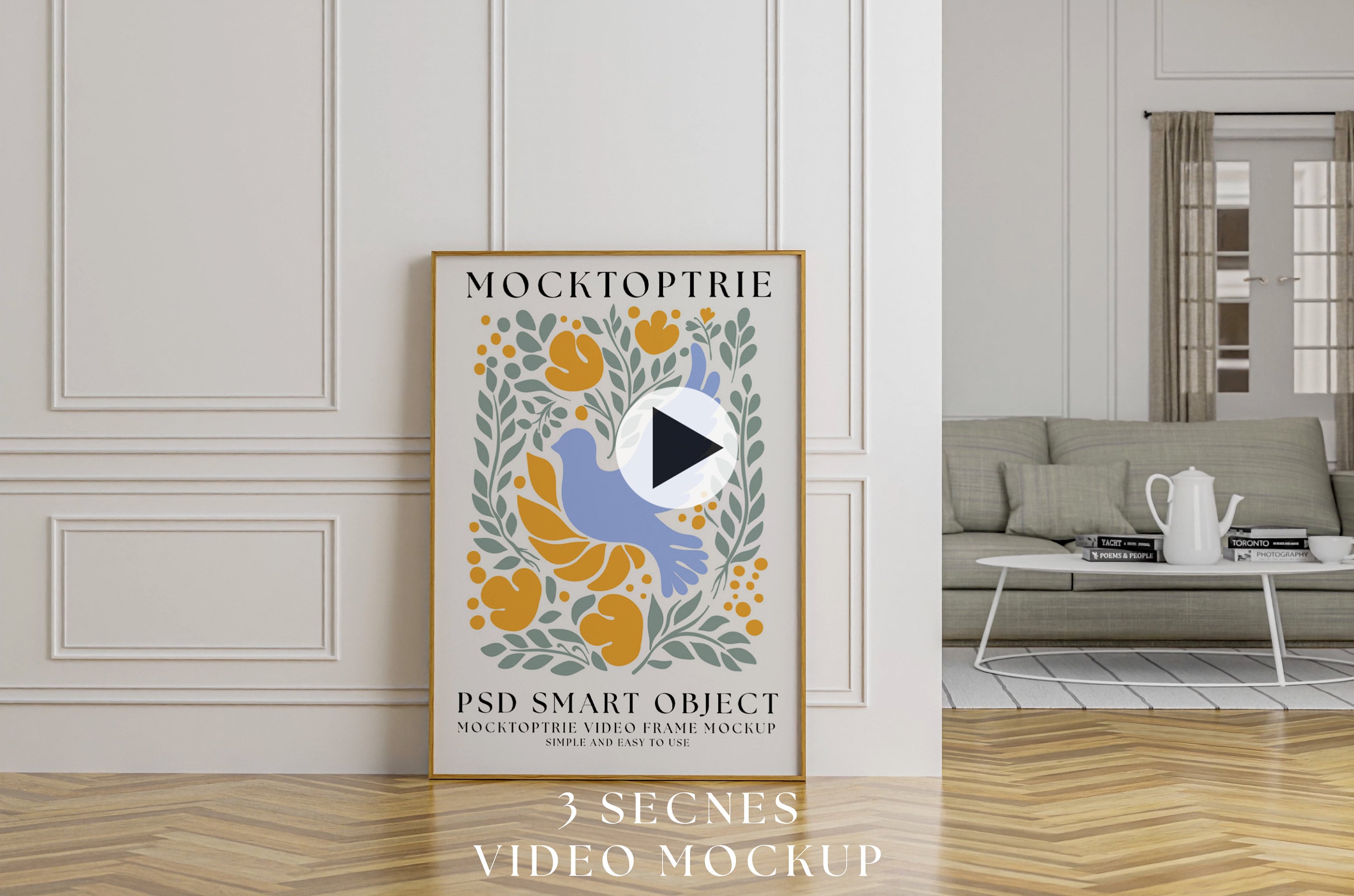 3 Scenes Video Frame Size A1 Mockup, Animated Frame Mockup, Smart ...
