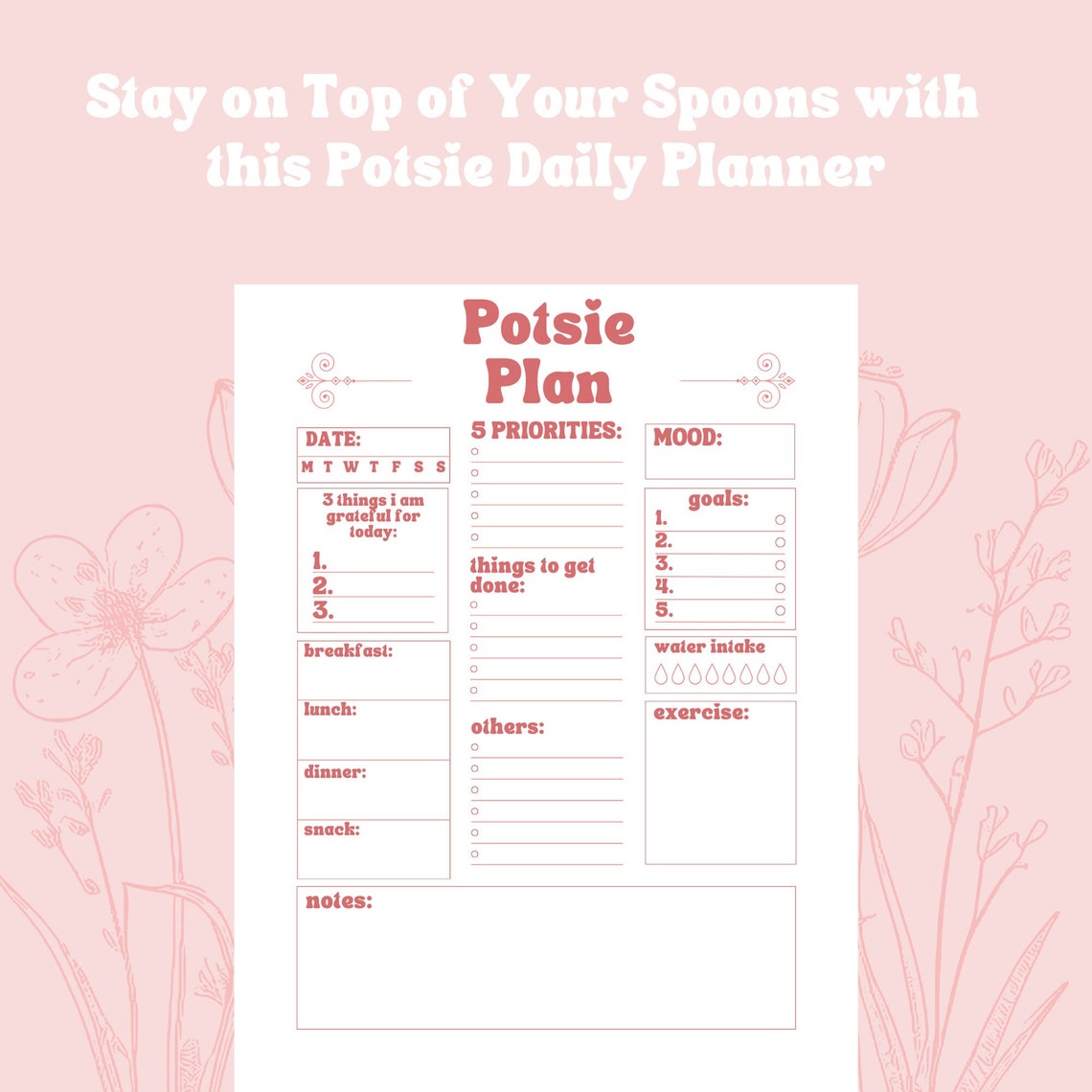 Potsie Daily Planner for Spoon Tracker for Health Tracker Pots Planner ...