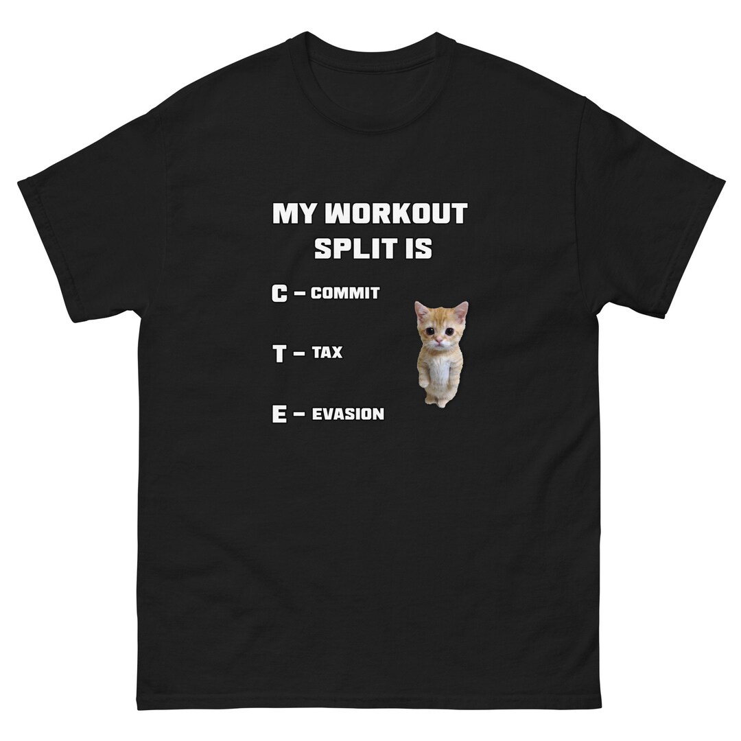 My Workout Split is CTE Commit Tax Evasion Cat Meme Shirt Men's Classic ...