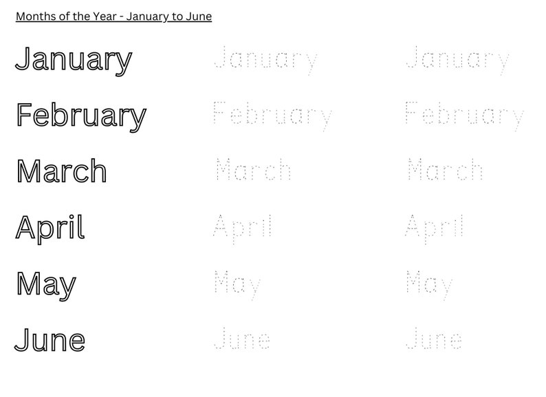 Days of the Week/ Months of the Year/bonus Words - Color and Trace - 4 ...