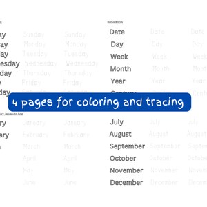 Days of the Week/ Months of the Year/bonus Words - Color and Trace - 4 ...