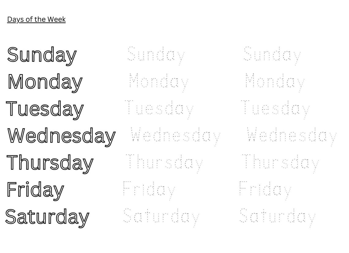 Days of the Week/ Months of the Year/bonus Words - Color and Trace - 4 ...