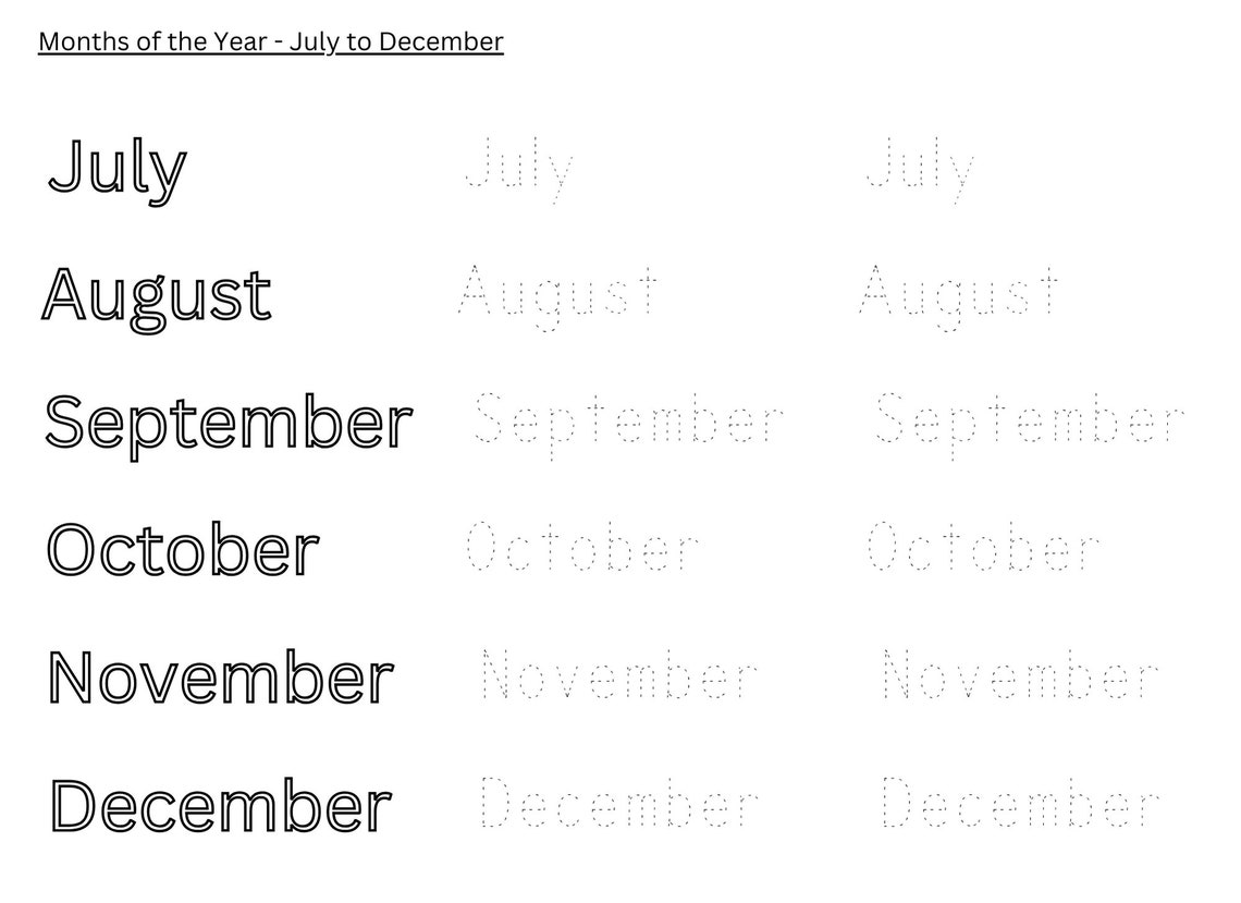 Days of the Week/ Months of the Year/bonus Words - Color and Trace - 4 ...