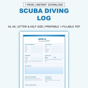 Printable Scuba Dive Log | Digital Download | Ocean Adventure Dive ...