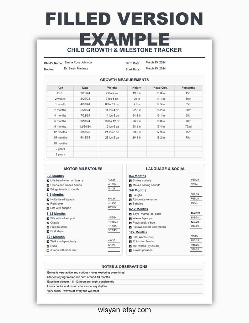 Child Growth Tracker Printable | Baby Milestone & Development Chart ...