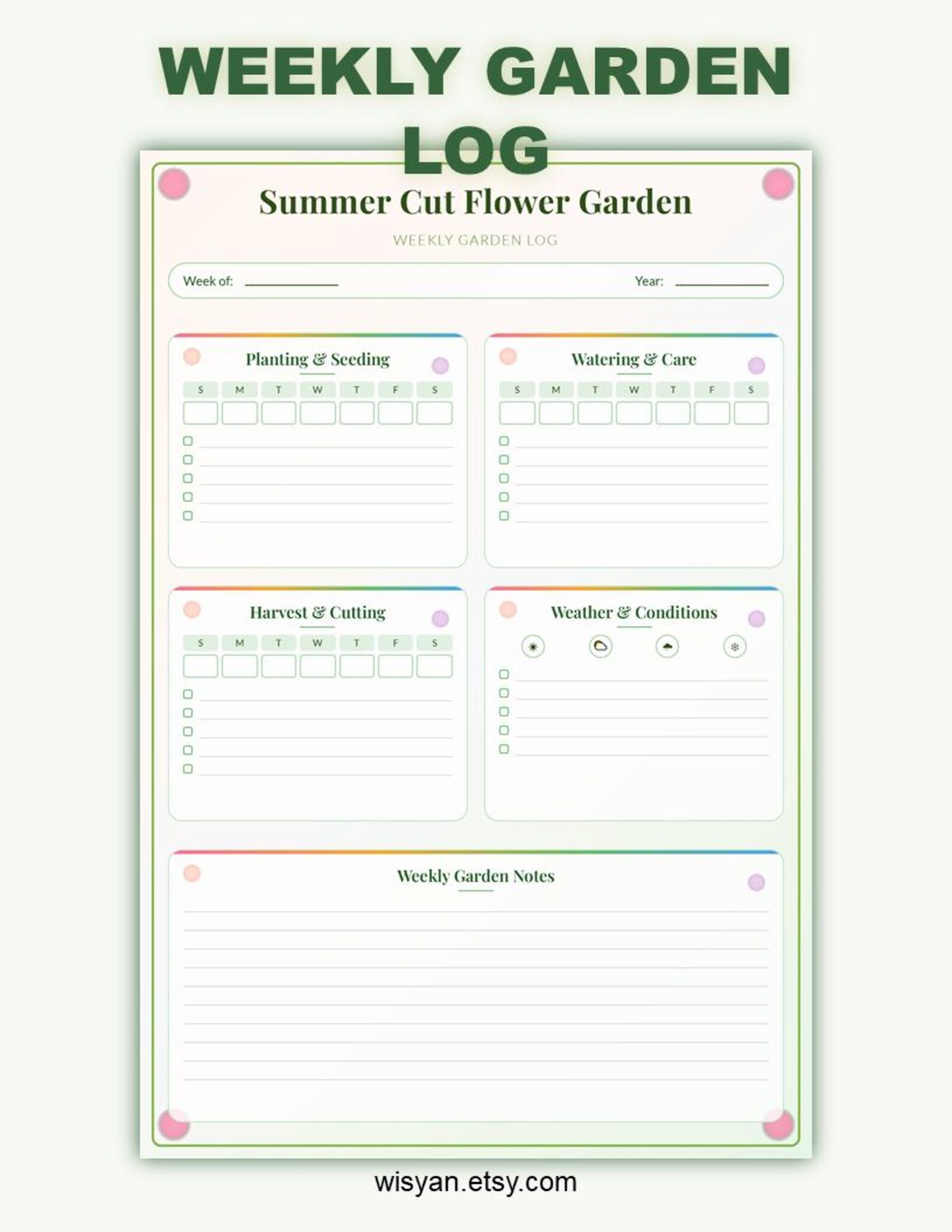 Summer Cut Flower Garden Log | Printable Weekly Tracker for Flower ...