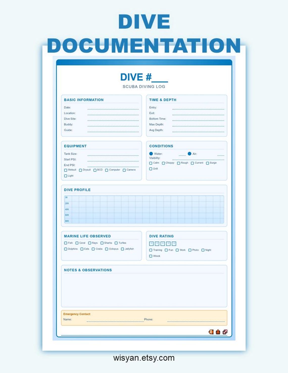 Printable Scuba Dive Log | Digital Download | Ocean Adventure Dive ...