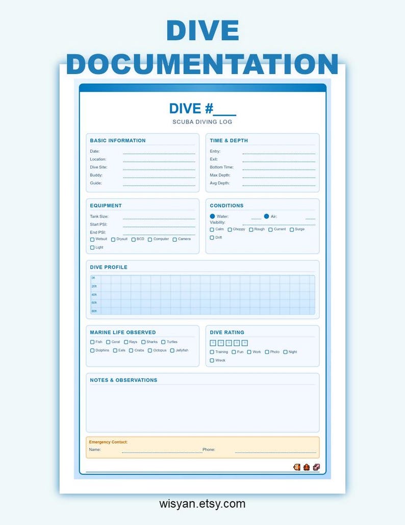 Printable Scuba Dive Log | Digital Download | Ocean Adventure Dive ...
