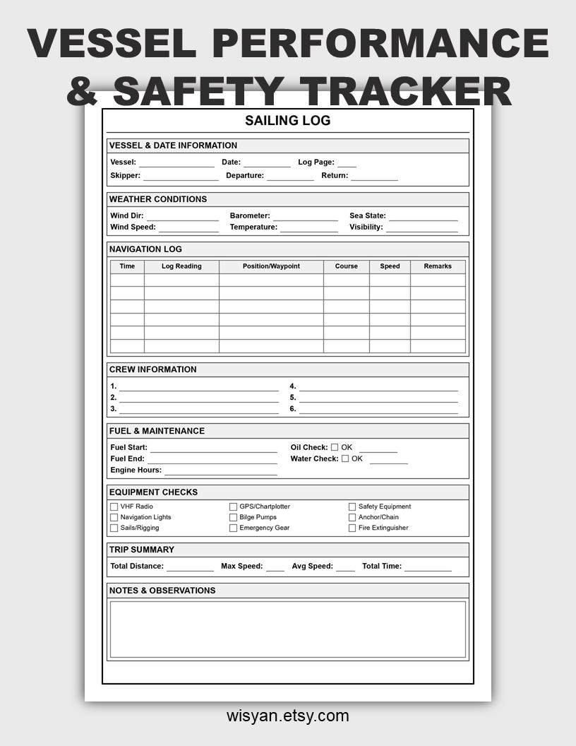 Sailing Logbook Printable: Yacht Captain's Nautical Log (digital ...