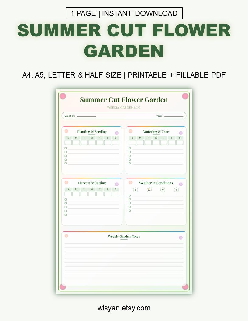 Summer Cut Flower Garden Log | Printable Weekly Tracker for Flower ...