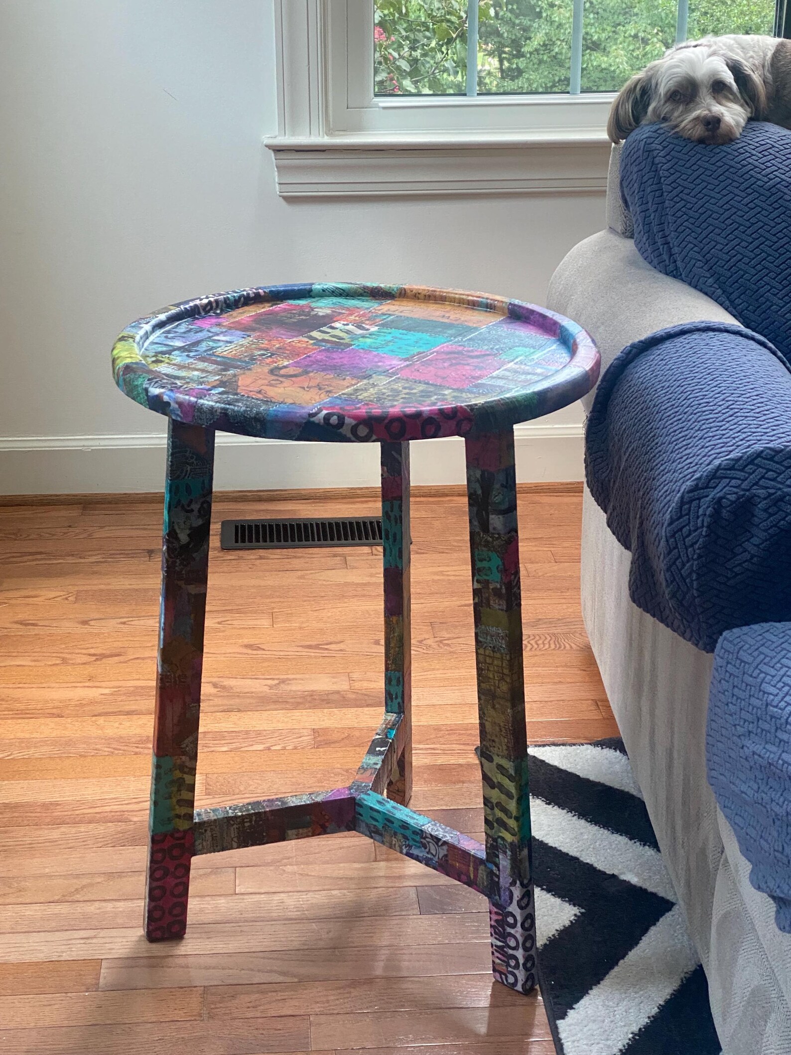 Boho Eclectic Side Table in Collage Patchwork Design Colorful End Table ...